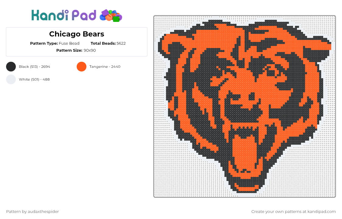 Chicago Bears Fuse Bead Pattern - Kandi Pad | Kandi Patterns, Fuse Bead ...