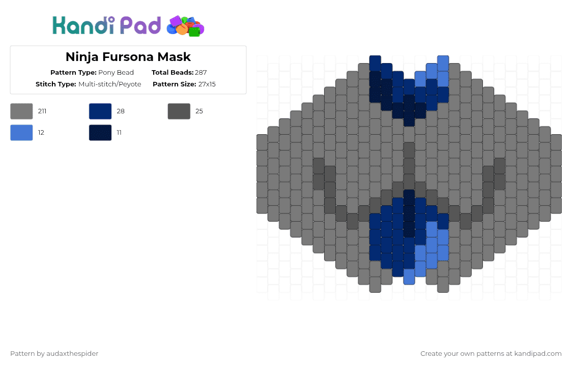 Ninja Fursona Mask Pony Bead Pattern - Kandi Pad | Kandi Patterns, Fuse ...