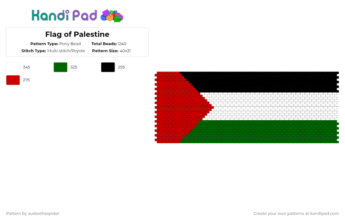 Flag of Palestine Pony Bead Pattern - Kandi Pad | Kandi Patterns, Fuse ...