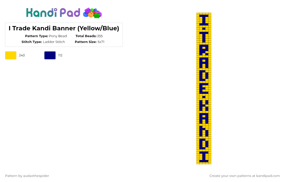 I Trade Kandi Banner (Yellow/Blue) Pony Bead Pattern - Kandi Pad ...