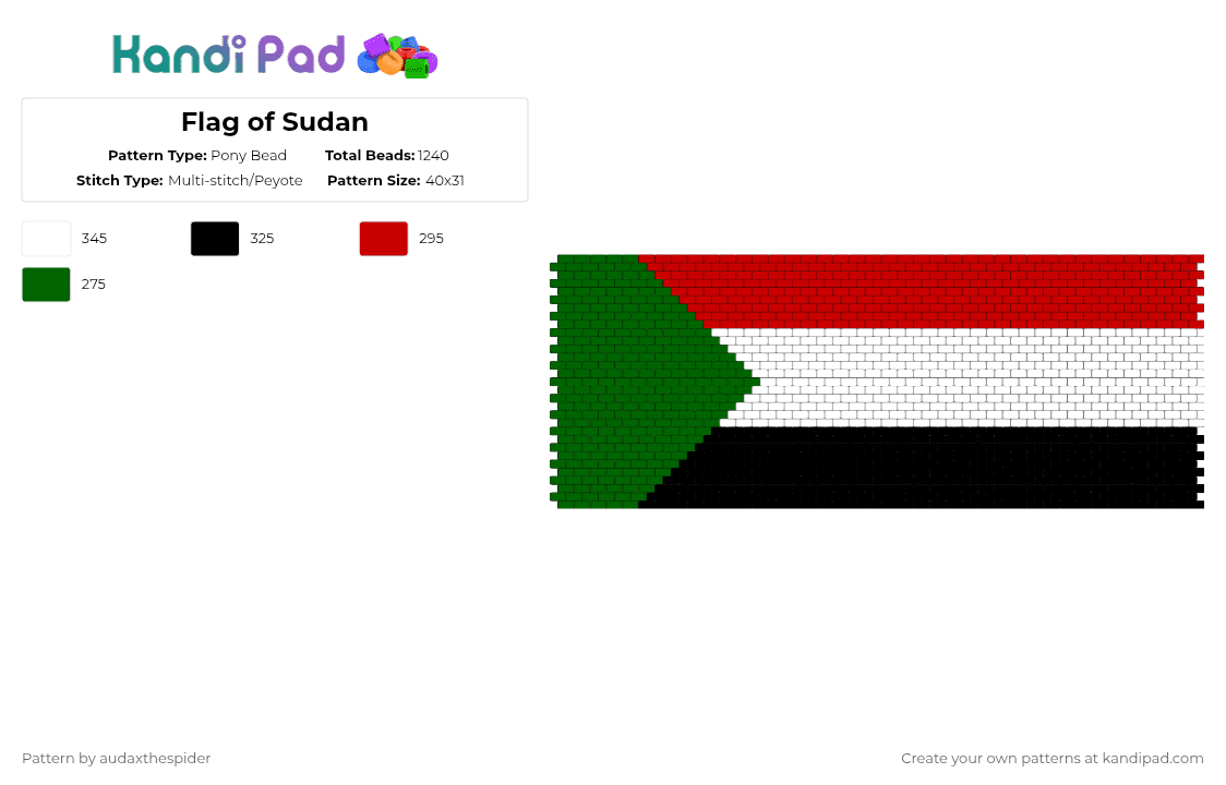 Flag of Sudan Pony Bead Pattern - Kandi Pad | Kandi Patterns, Fuse Bead ...