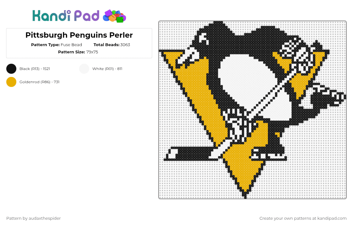 Pittsburgh Penguins Perler Fuse Bead Pattern - Kandi Pad | Kandi ...