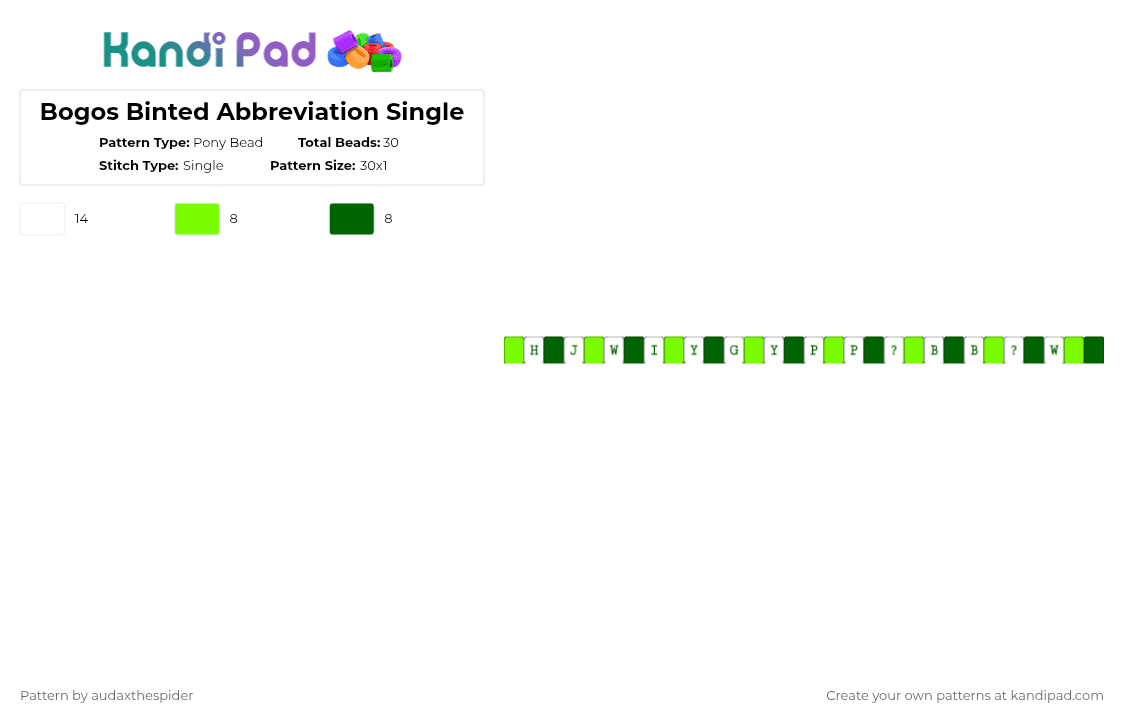 Bogos Binted Abbreviation Single Pony Bead Pattern - Kandi Pad | Kandi ...