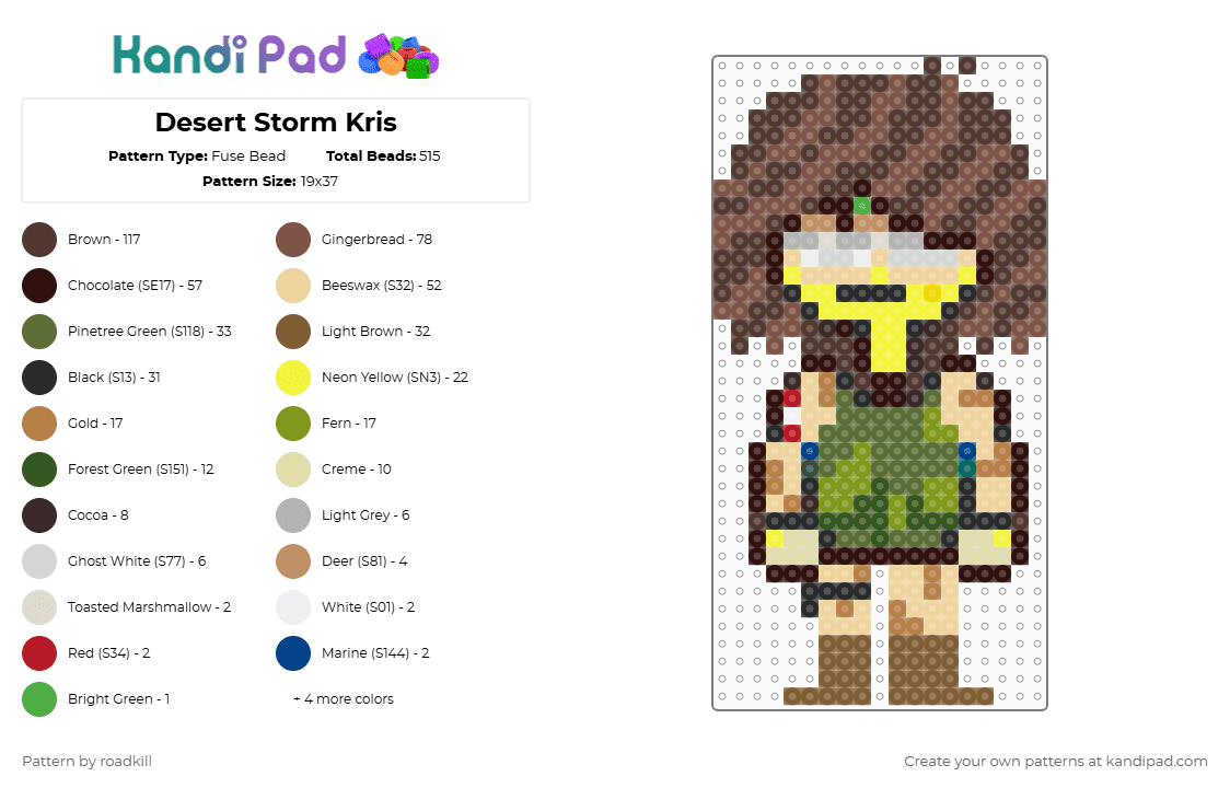 Desert Storm Kris Fuse Bead Pattern - Kandi Pad | Kandi Patterns, Fuse ...