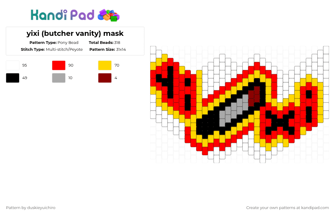 Yixi (butcher vanity) mask Pony Bead Pattern - Kandi Pad | Kandi ...