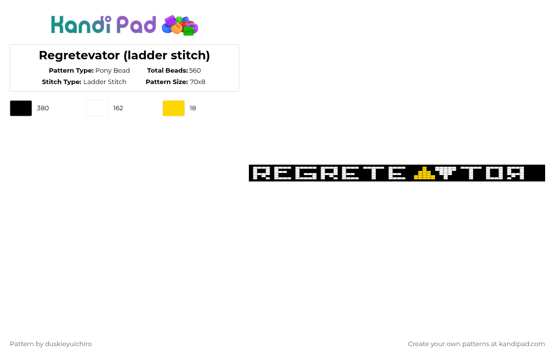 Regretevator (ladder stitch) Pony Bead Pattern - Kandi Pad | Kandi ...