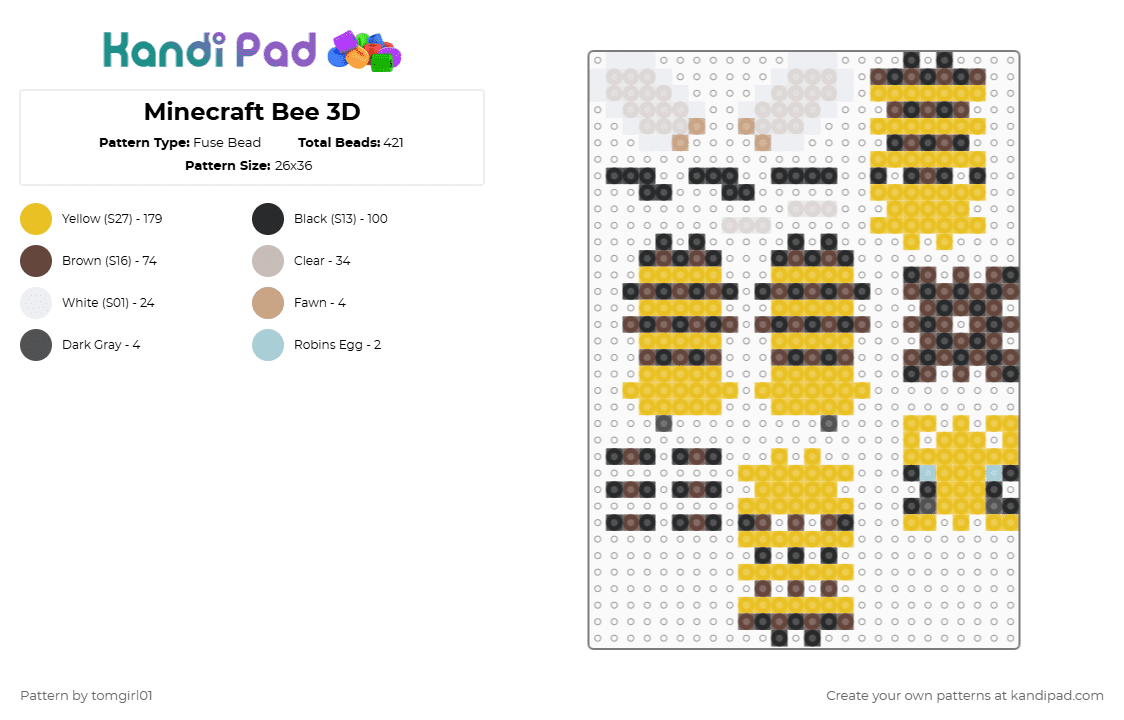 Minecraft Bee 3D Fuse Bead Pattern - Kandi Pad | Kandi Patterns, Fuse ...