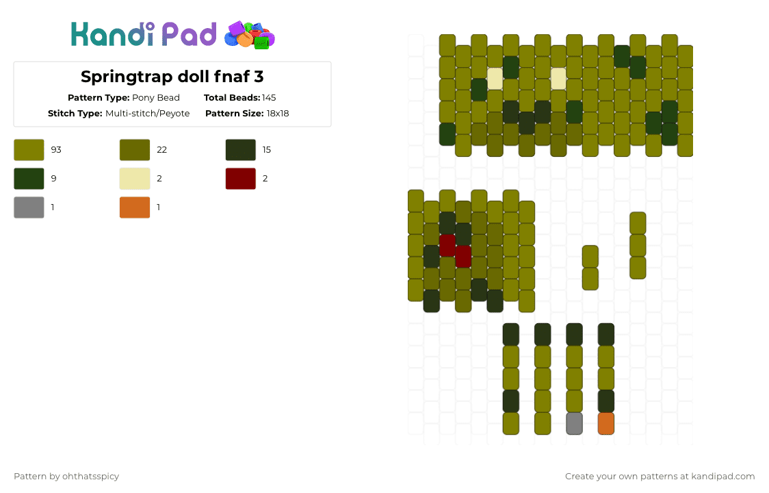 Springtrap doll fnaf 3 Pony Bead Pattern - Kandi Pad | Kandi Patterns ...