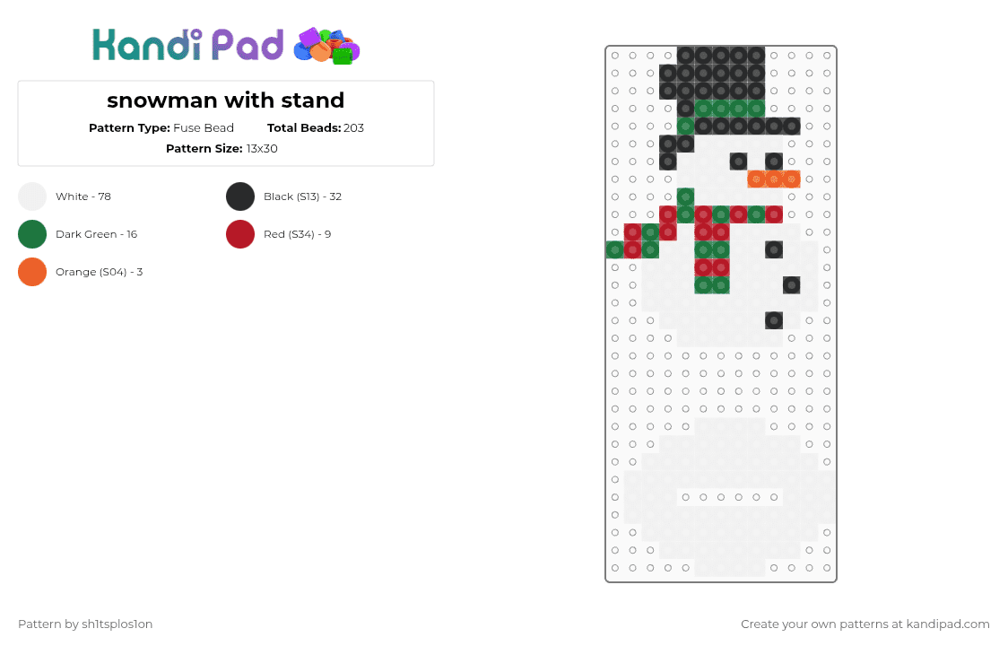 Snowman with stand Fuse Bead Pattern - Kandi Pad | Kandi Patterns, Fuse ...