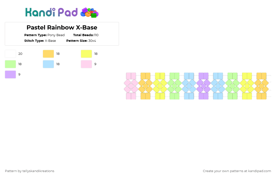 Pastel Rainbow X-Base Pony Bead Pattern - Kandi Pad | Kandi Patterns ...