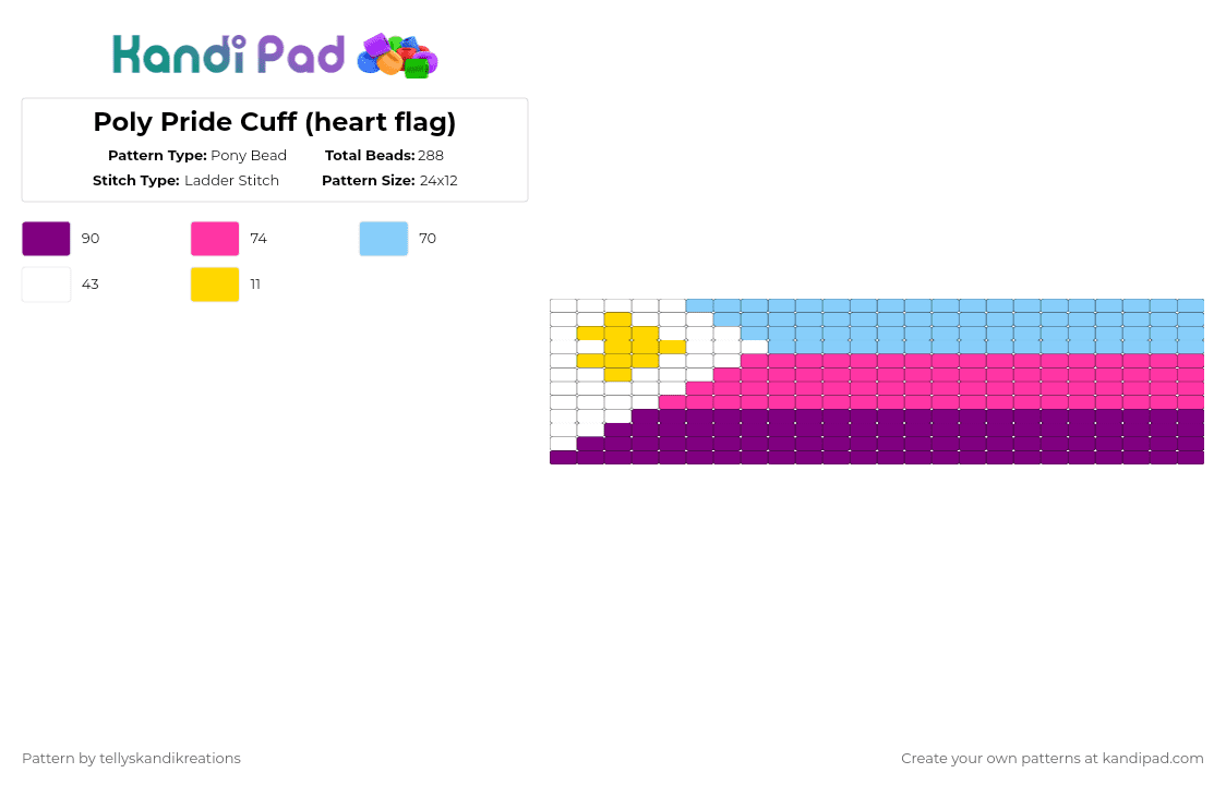 Poly Pride Cuff (heart flag) Pony Bead Pattern - Kandi Pad | Kandi ...