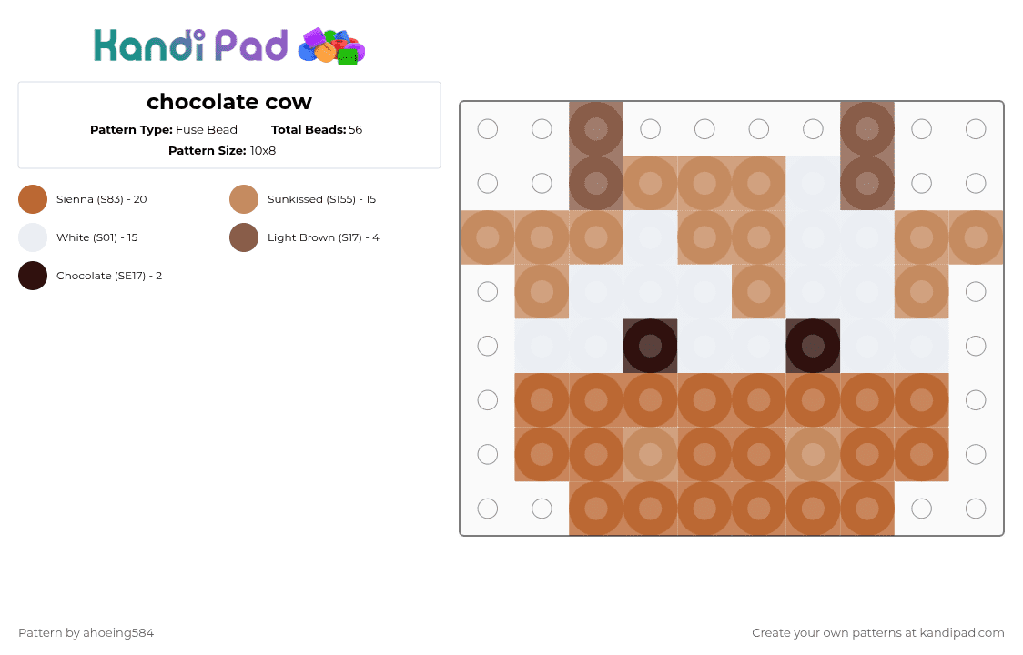 Chocolate cow Fuse Bead Pattern - Kandi Pad | Kandi Patterns, Fuse Bead ...