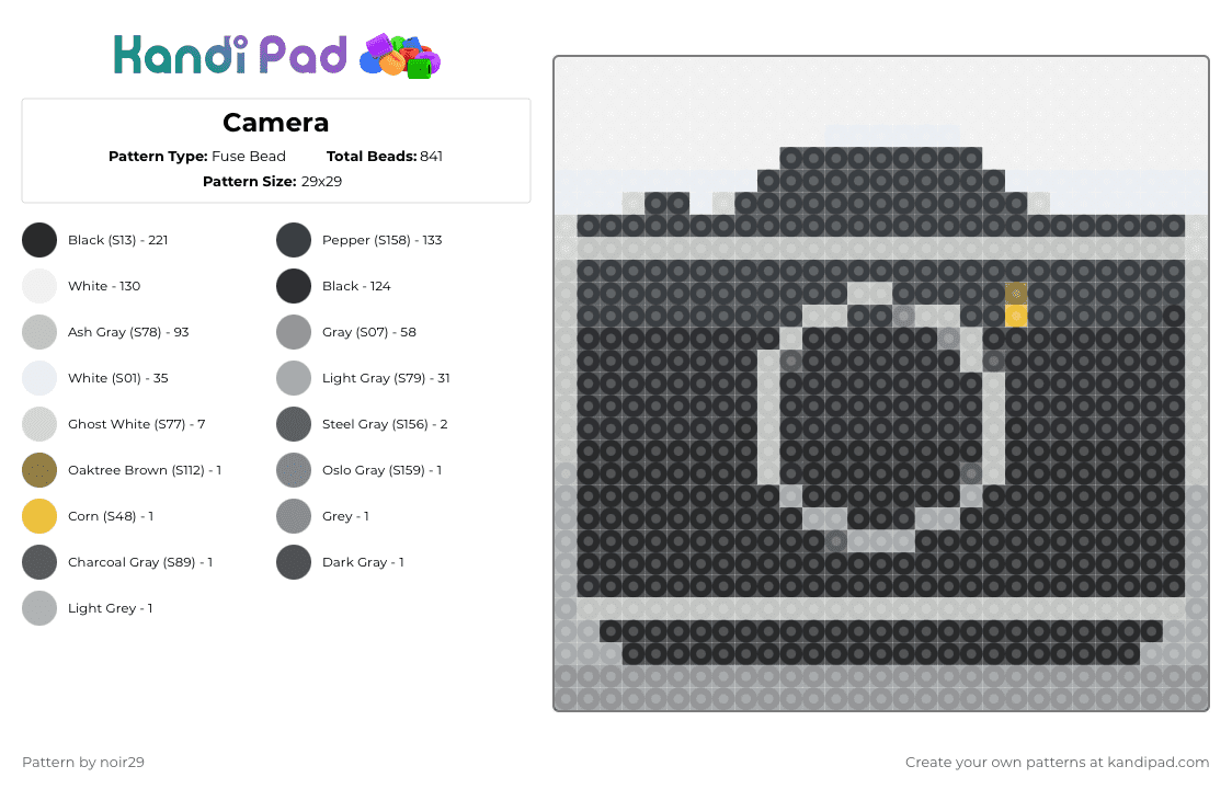 Camera Fuse Bead Pattern - Kandi Pad | Kandi Patterns, Fuse Bead ...