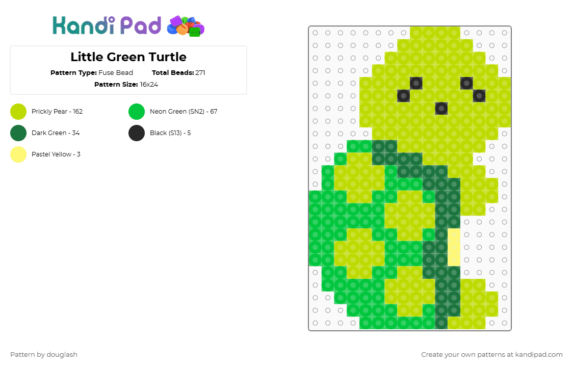 Little green turtle Fuse Bead Pattern - Kandi Pad | Kandi Patterns ...