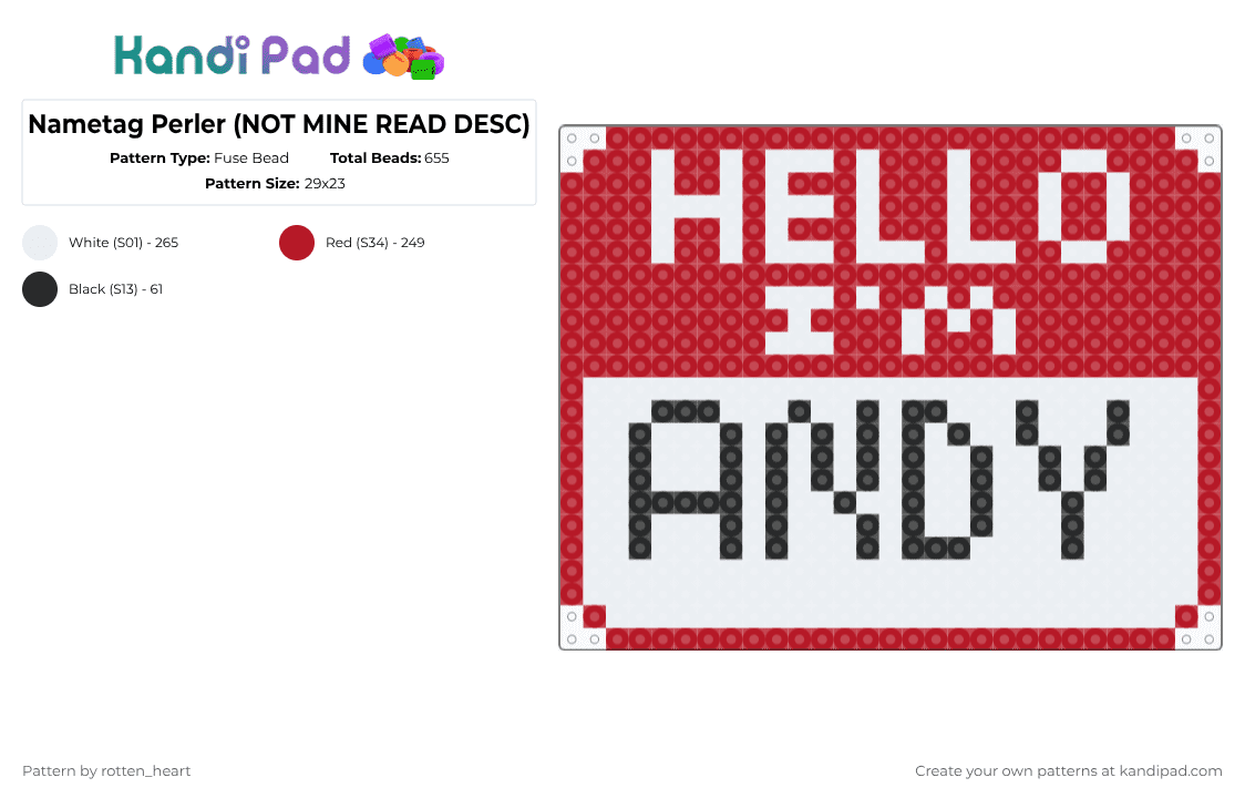 Nametag Perler (NOT MINE READ DESC) Fuse Bead Pattern - Kandi Pad ...