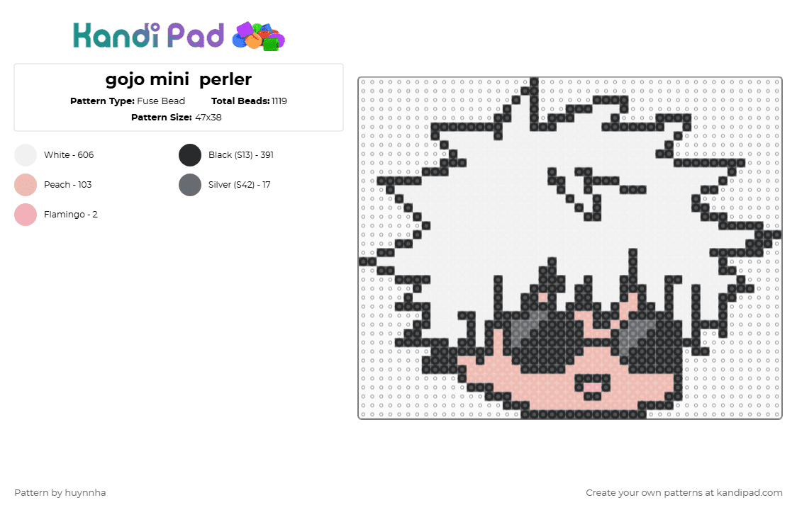 Gojo mini perler Fuse Bead Pattern - Kandi Pad | Kandi Patterns, Fuse ...