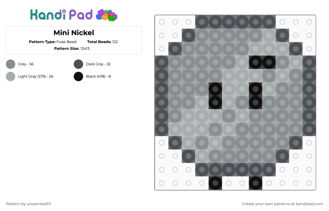 Mini ii Nickel Fuse Bead Pattern - Kandi Pad | Kandi Patterns, Fuse ...