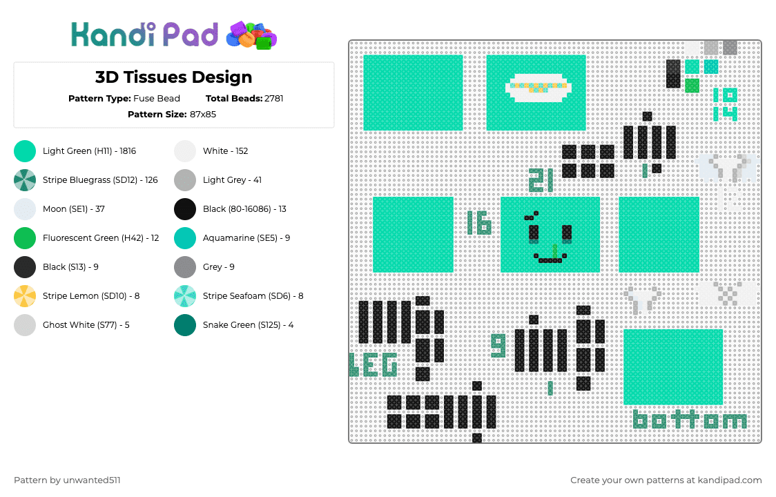 3D Tissues Design Fuse Bead Pattern - Kandi Pad | Kandi Patterns, Fuse ...