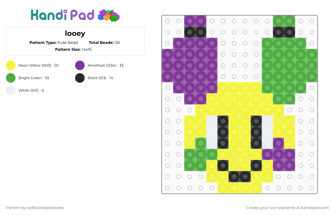 Looey Fuse Bead Pattern - Kandi Pad | Kandi Patterns, Fuse Bead ...