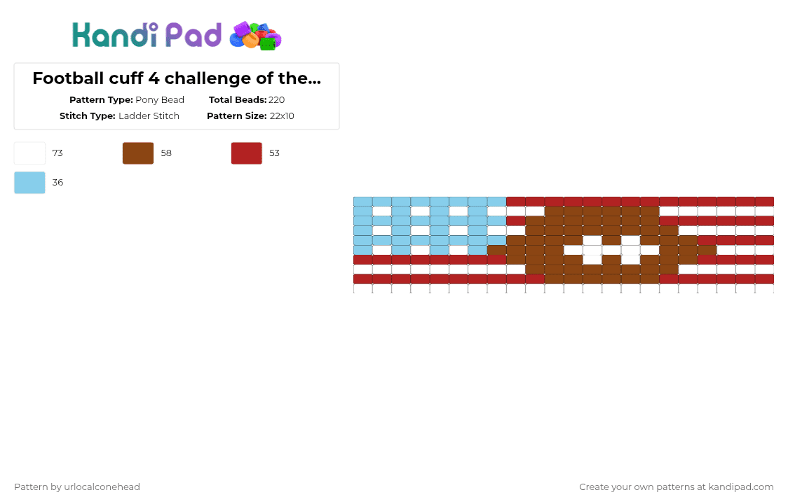 Football cuff 4 challenge of the day Pony Bead Pattern - Kandi Pad ...
