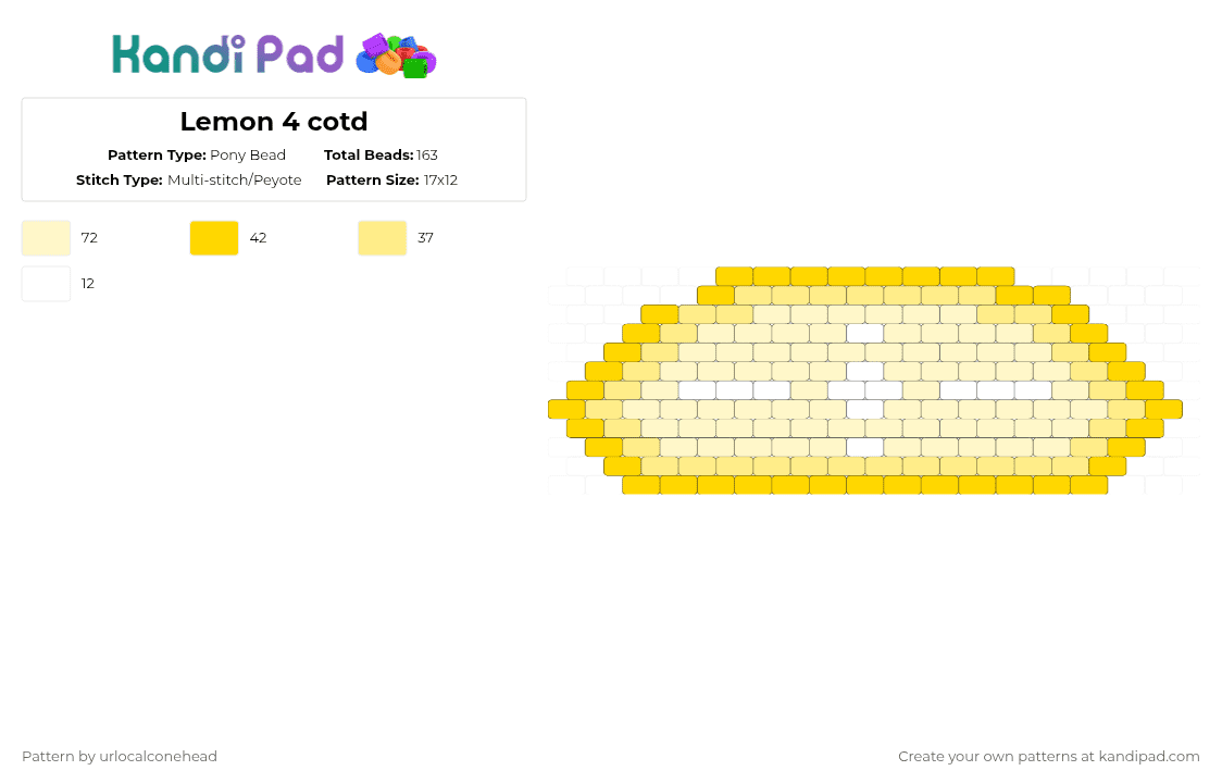 Lemon 4 cotd Pony Bead Pattern - Kandi Pad | Kandi Patterns, Fuse Bead ...