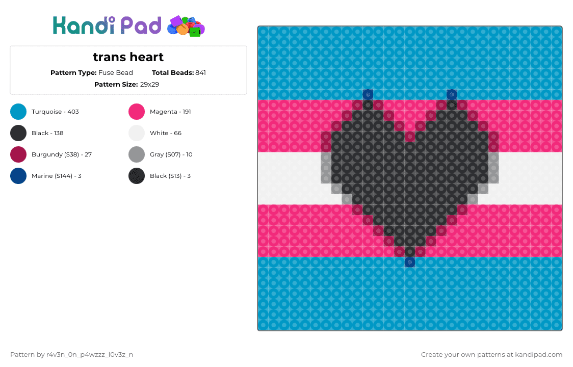 Trans heart Fuse Bead Pattern - Kandi Pad | Kandi Patterns, Fuse Bead ...