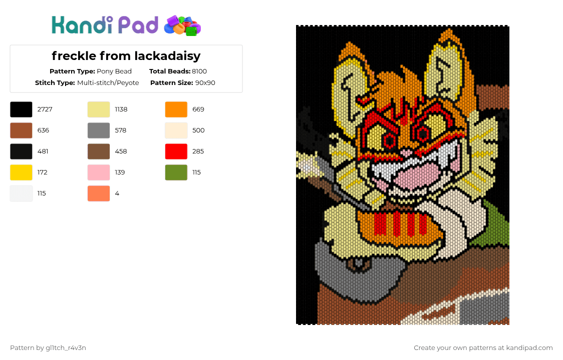 Freckle from lackadaisy Pony Bead Pattern - Kandi Pad | Kandi Patterns ...