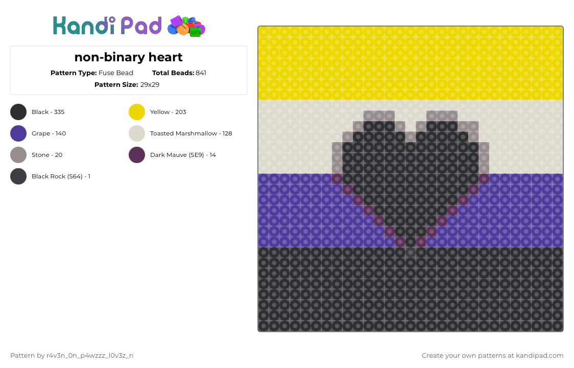 Non-binary heart Fuse Bead Pattern - Kandi Pad | Kandi Patterns, Fuse ...