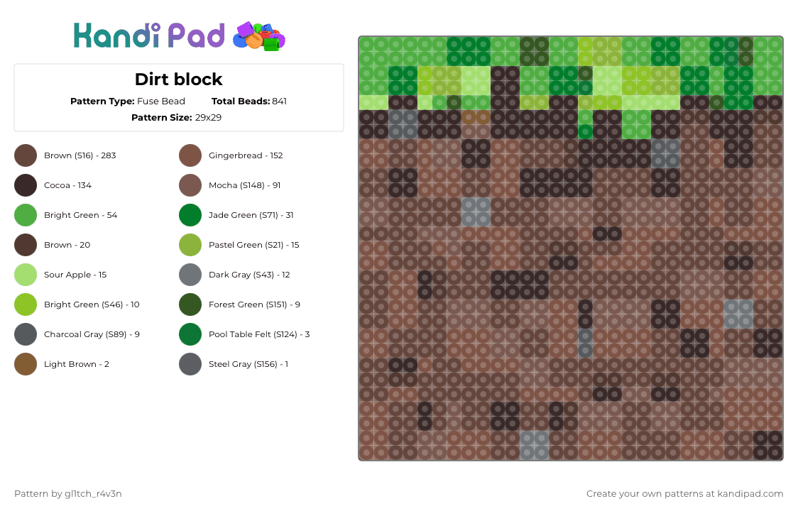 Dirt block Fuse Bead Pattern - Kandi Pad | Kandi Patterns, Fuse Bead ...