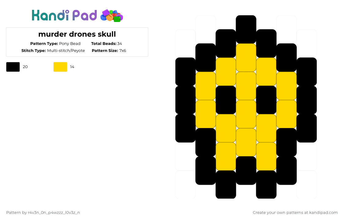 Murder drones skull Pony Bead Pattern - Kandi Pad | Kandi Patterns ...