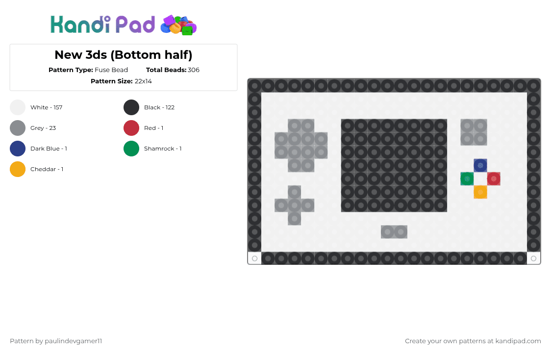 New 3ds (Bottom half) Fuse Bead Pattern - Kandi Pad | Kandi Patterns ...