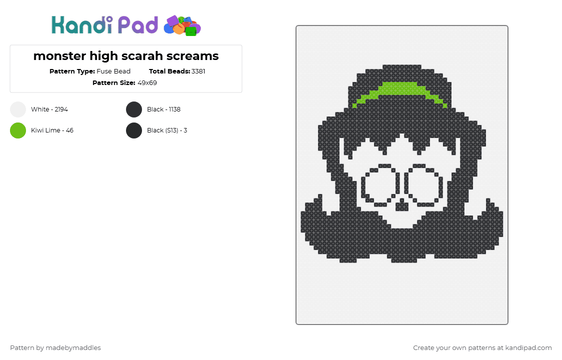 Monster high scarah screams Fuse Bead Pattern - Kandi Pad | Kandi ...