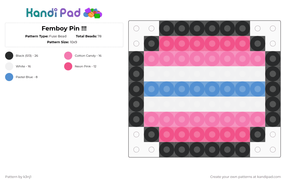 Femboy Pin !!! Fuse Bead Pattern - Kandi Pad | Kandi Patterns, Fuse ...