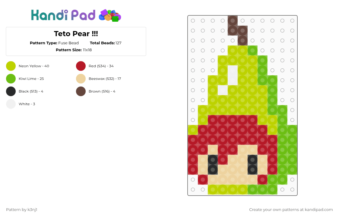 Teto Pear !!! Fuse Bead Pattern - Kandi Pad | Kandi Patterns, Fuse Bead ...