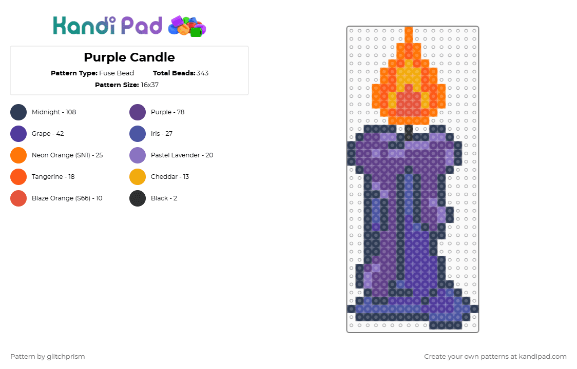Purple Candle Fuse Bead Pattern - Kandi Pad | Kandi Patterns, Fuse Bead ...