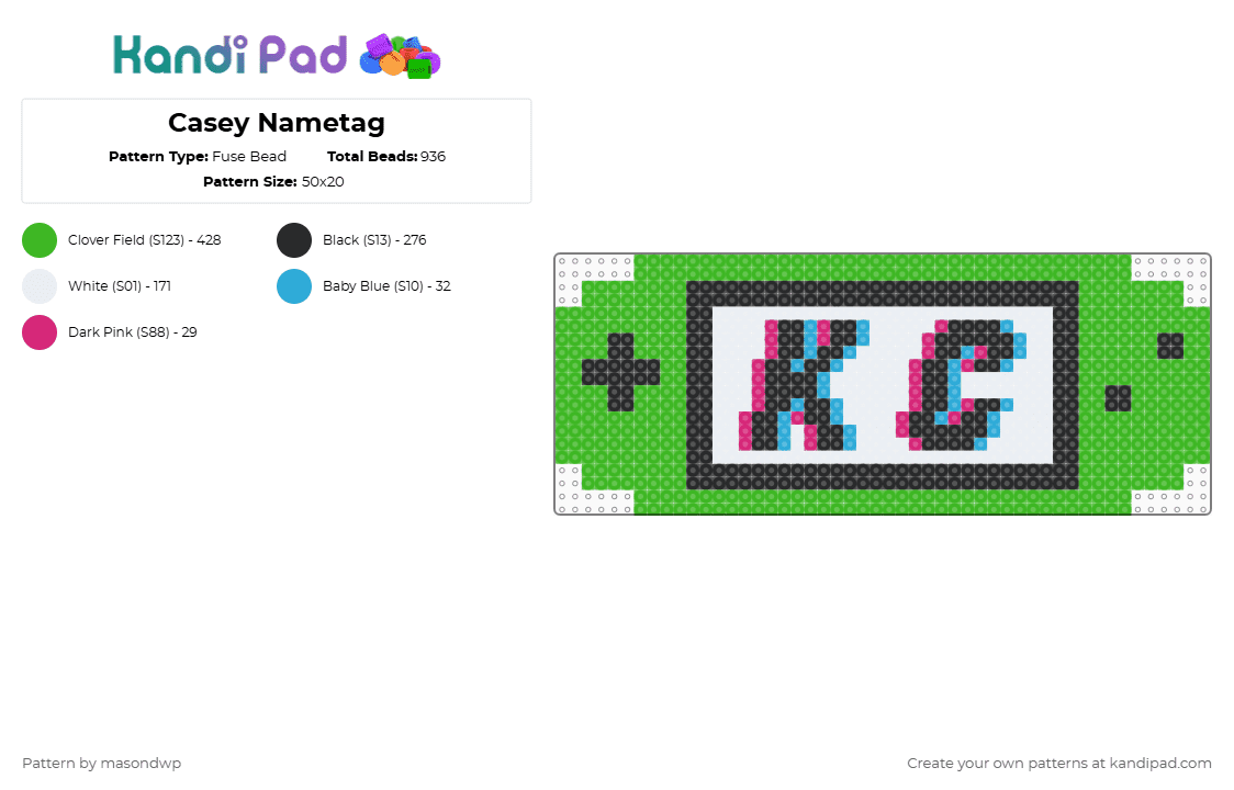 Casey Nametag Fuse Bead Pattern - Kandi Pad | Kandi Patterns, Fuse Bead ...