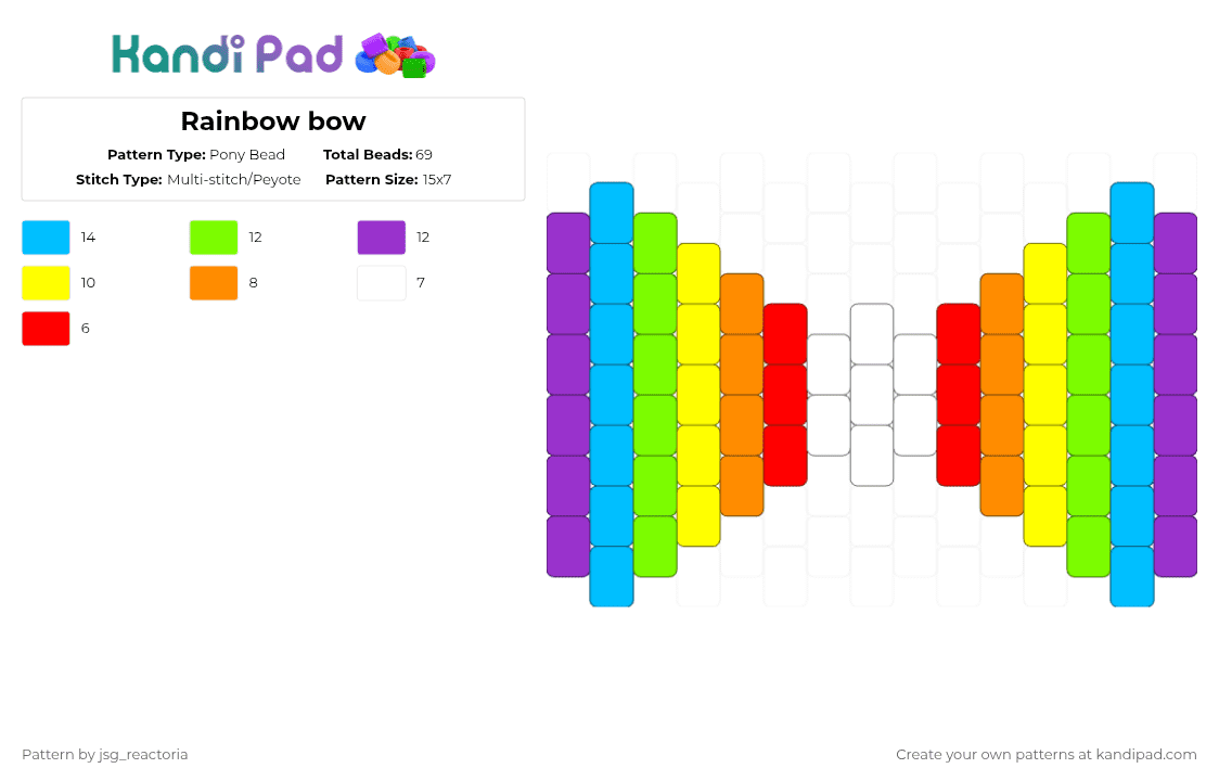 Rainbow bow Pony Bead Pattern - Kandi Pad | Kandi Patterns, Fuse Bead ...