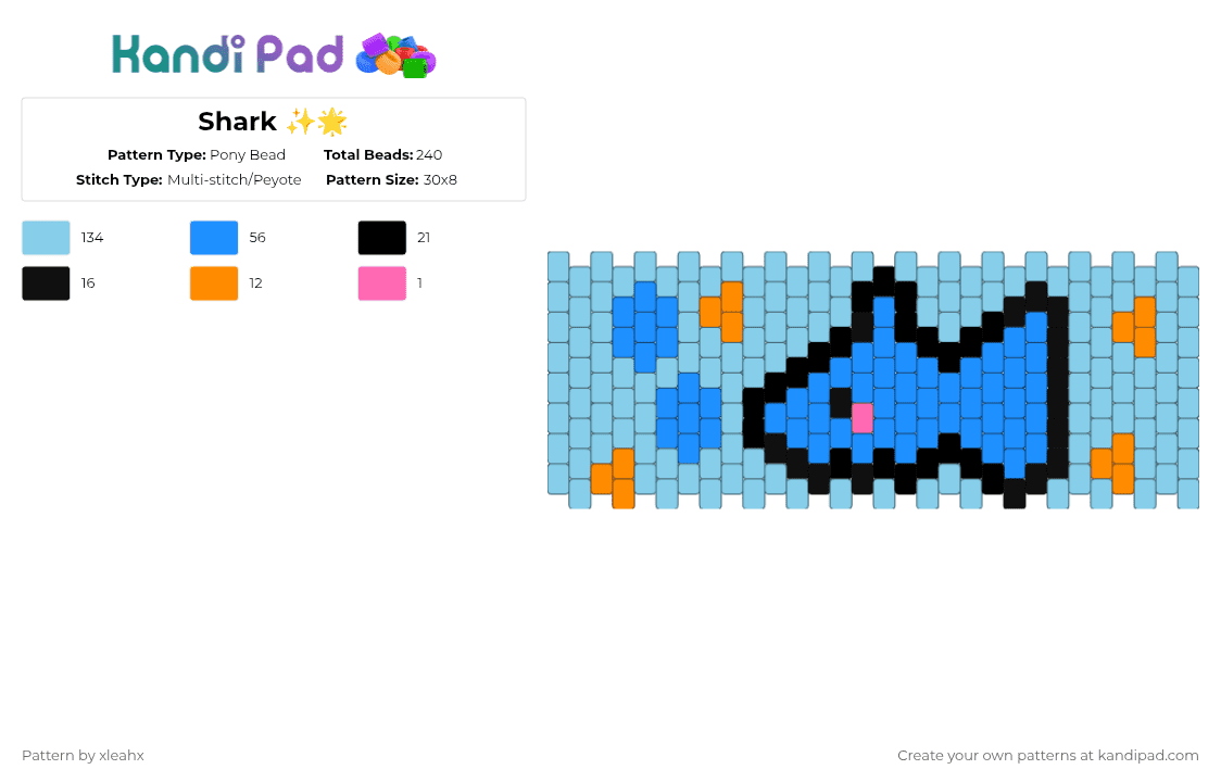 Shark 🌟 Pony Bead Pattern - Kandi Pad | Kandi Patterns, Fuse Bead ...