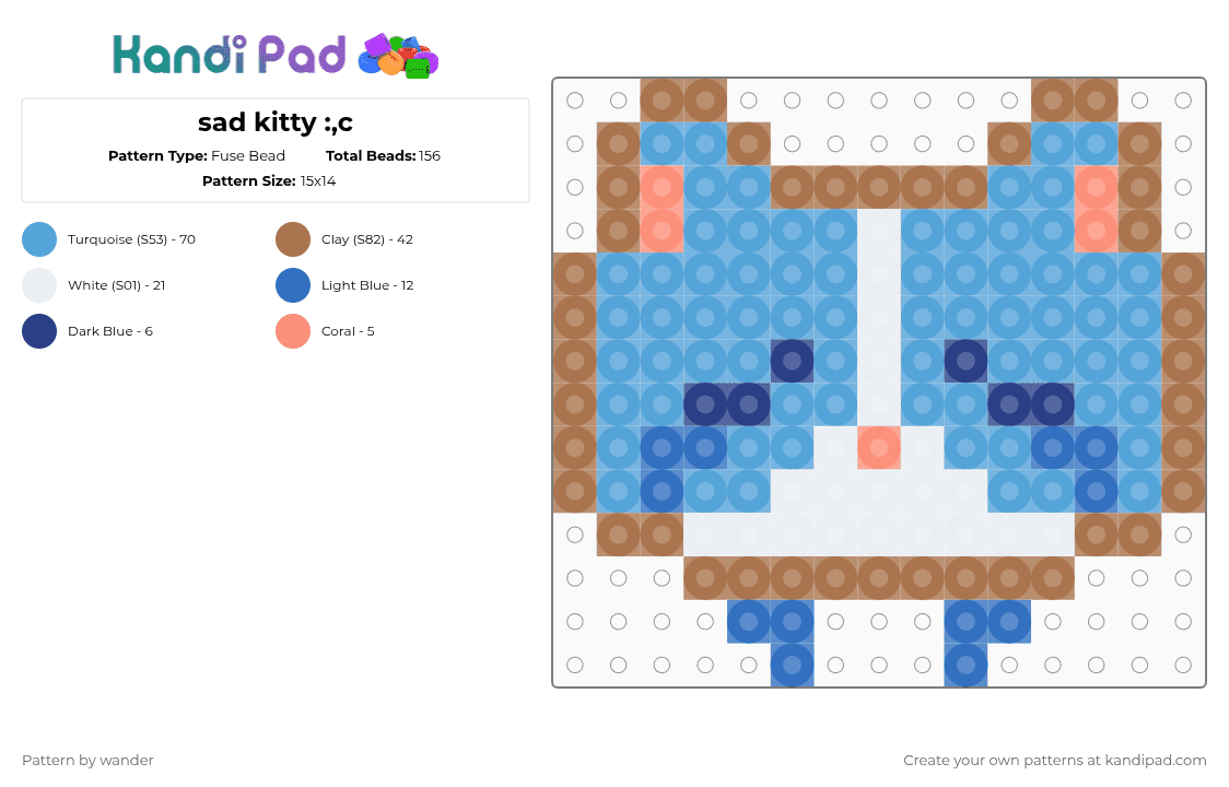 Sad kitty :,c Fuse Bead Pattern - Kandi Pad | Kandi Patterns, Fuse Bead ...