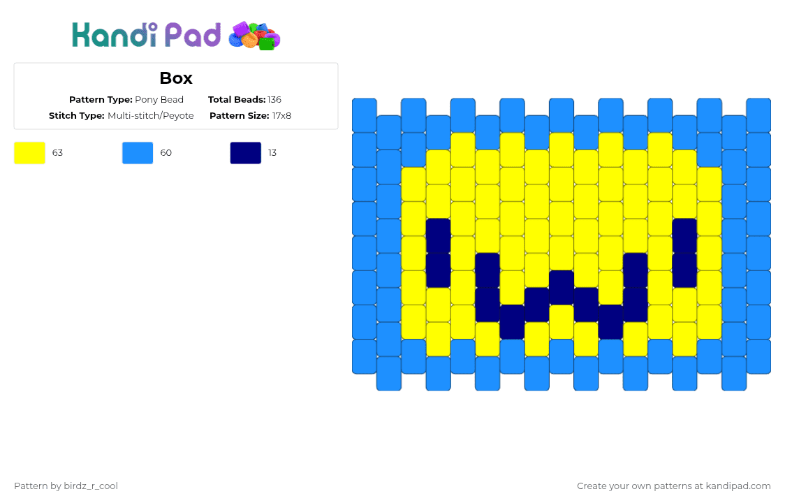 Box Pony Bead Pattern - Kandi Pad | Kandi Patterns, Fuse Bead Patterns ...