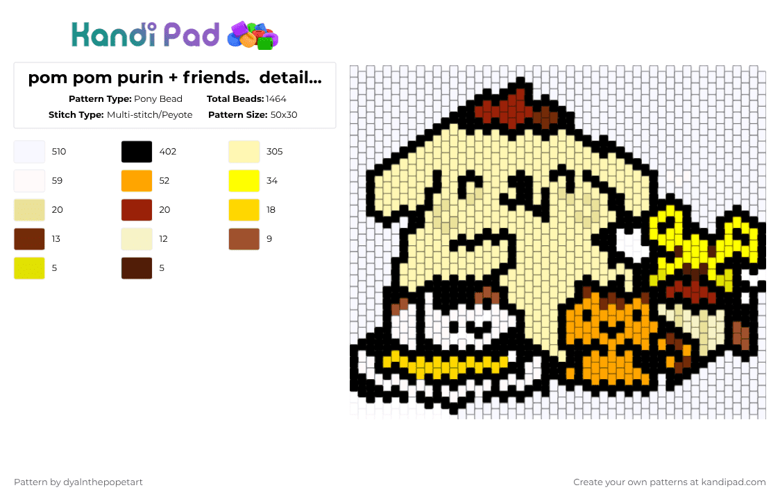 Pom pom purin + friends. detailed perler design Pony Bead Pattern ...