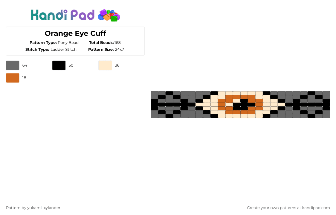 Orange Eye Cuff Pony Bead Pattern - Kandi Pad | Kandi Patterns, Fuse ...
