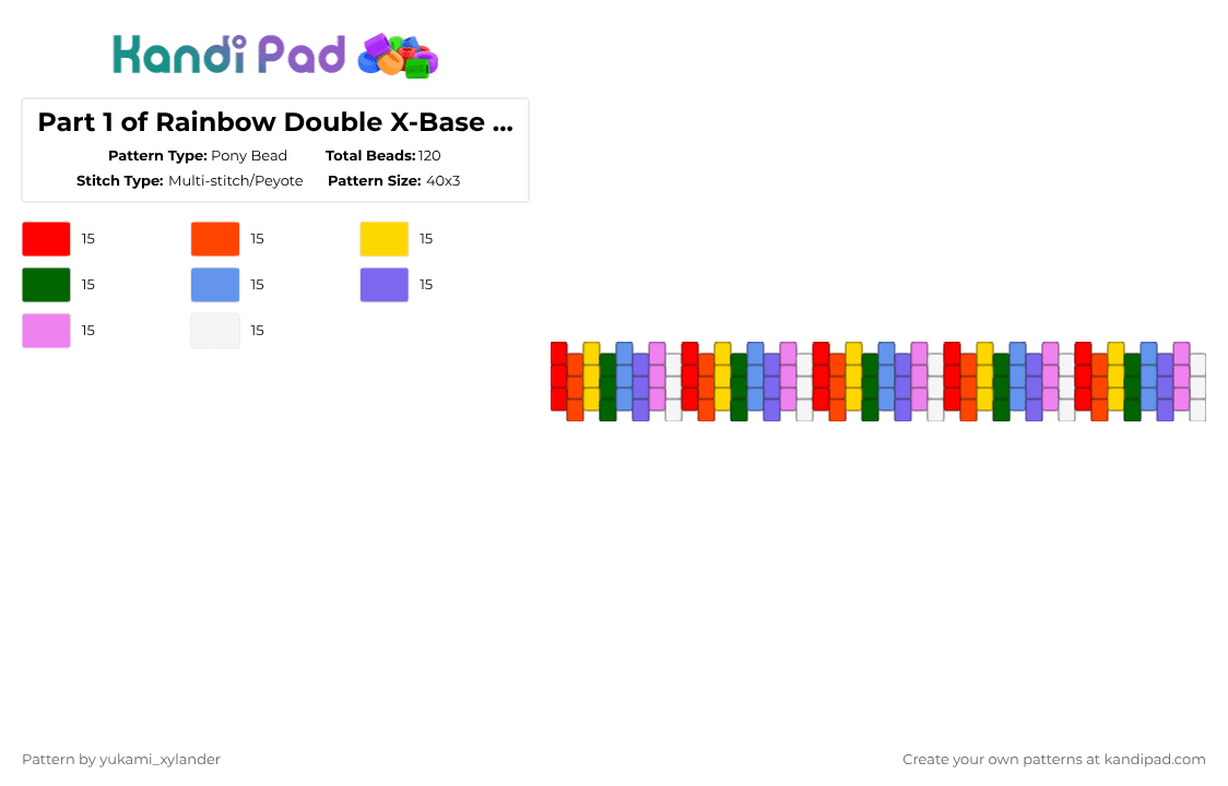 Part 1 of Rainbow Double X-Base Rotator Cuff Pony Bead Pattern - Kandi ...