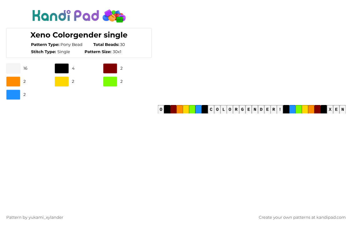 Xeno Colorgender single Pony Bead Pattern - Kandi Pad | Kandi Patterns ...