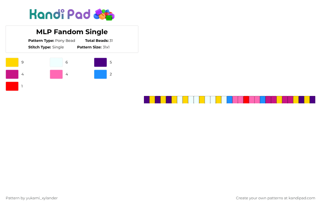 MLP Fandom Single Pony Bead Pattern - Kandi Pad | Kandi Patterns, Fuse ...