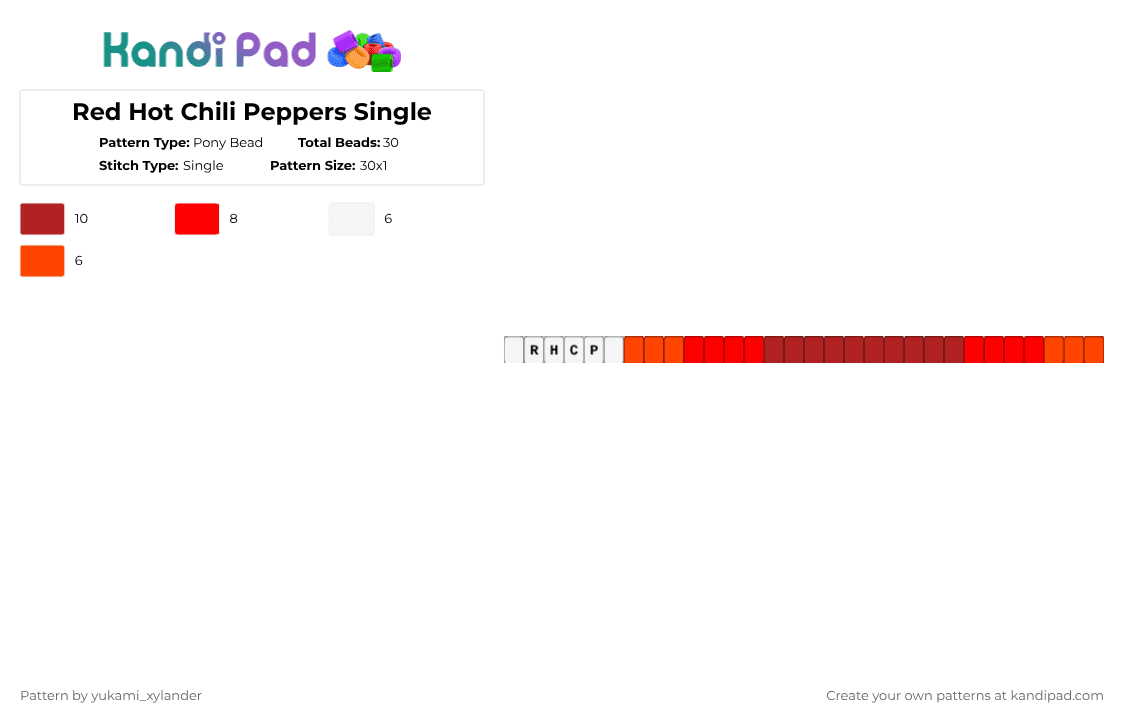 Red Hot Chili Peppers Single Pony Bead Pattern - Kandi Pad | Kandi ...