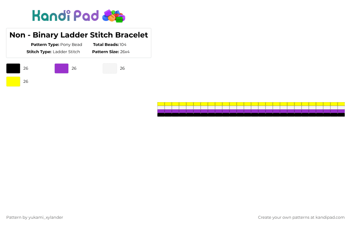 Non - Binary Ladder Stitch Bracelet Pony Bead Pattern - Kandi Pad ...