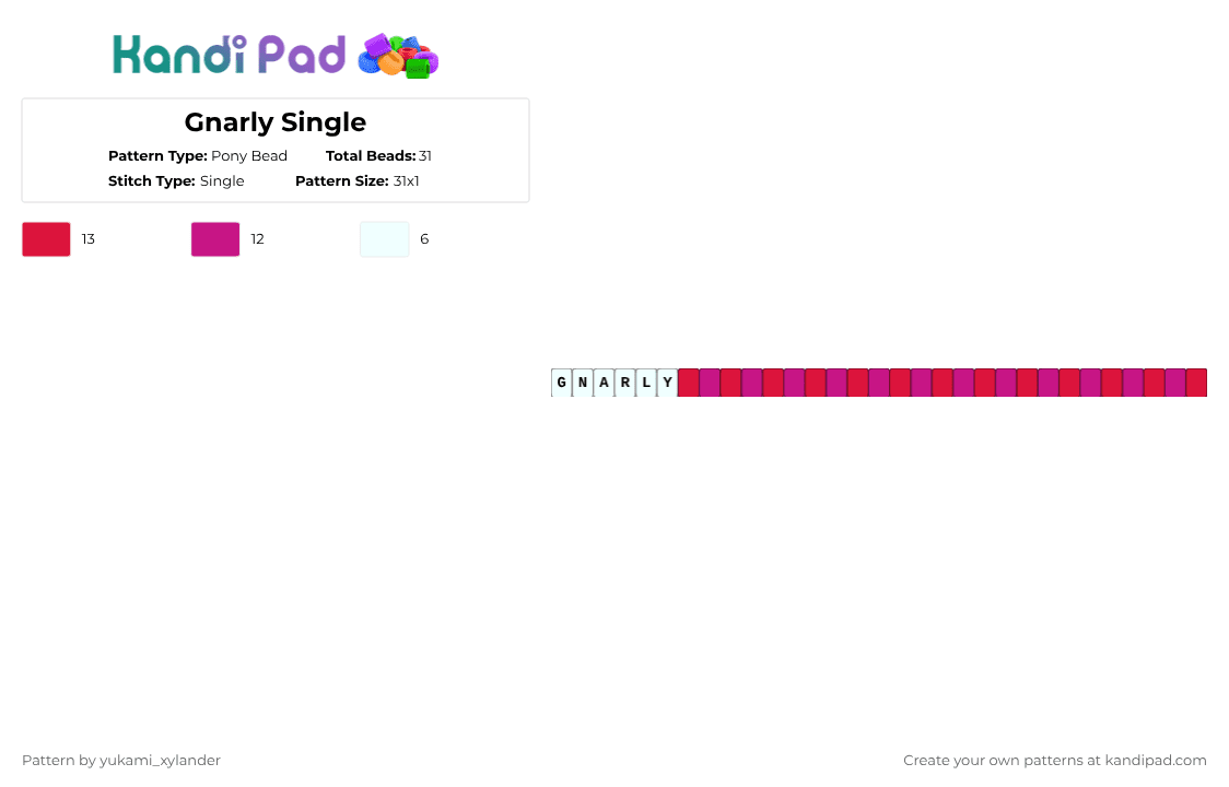 Gnarly Single Pony Bead Pattern - Kandi Pad | Kandi Patterns, Fuse Bead ...