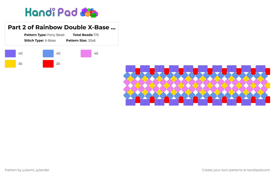 Part 2 of Rainbow Double X-Base Rotator Cuff Pony Bead Pattern - Kandi ...