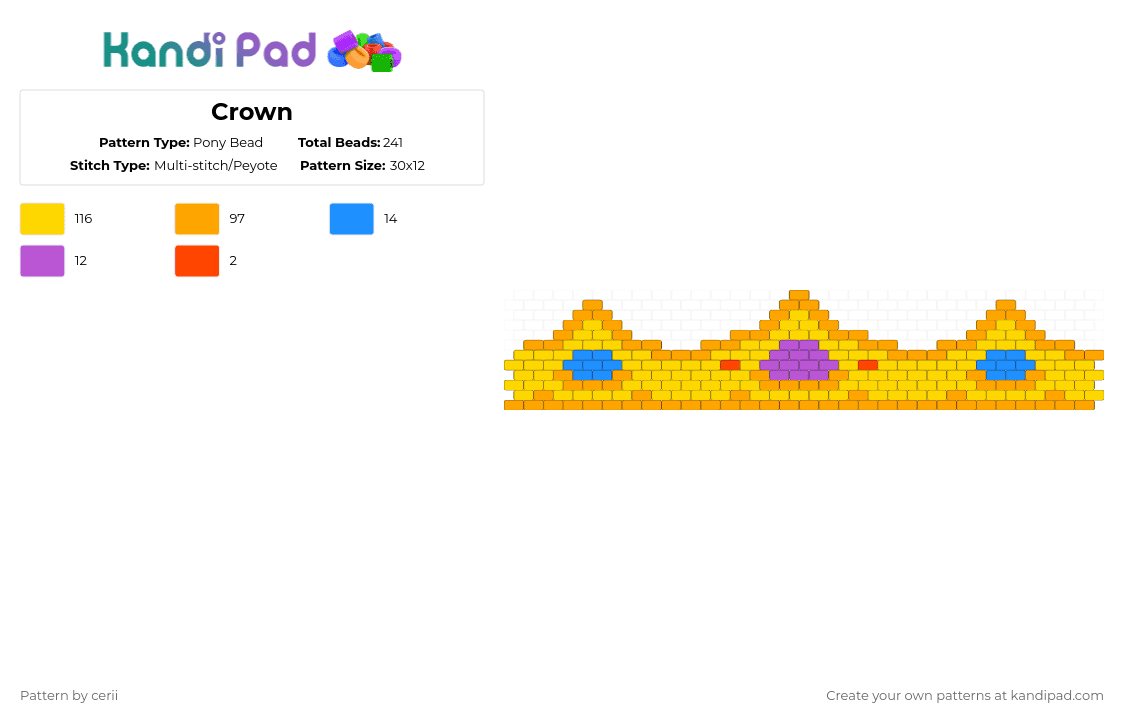 Crown Pony Bead Pattern - Kandi Pad | Kandi Patterns, Fuse Bead ...